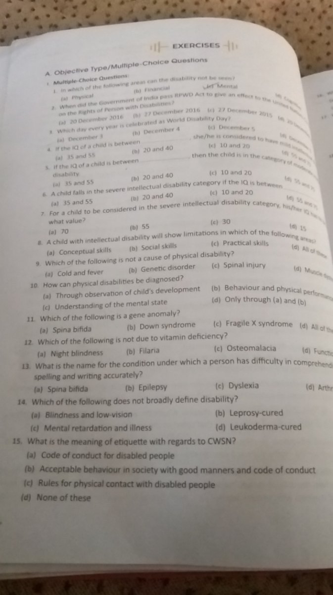 A. Objective Type/Multiple-Choice Questions Multiple-Choice Questions: I..