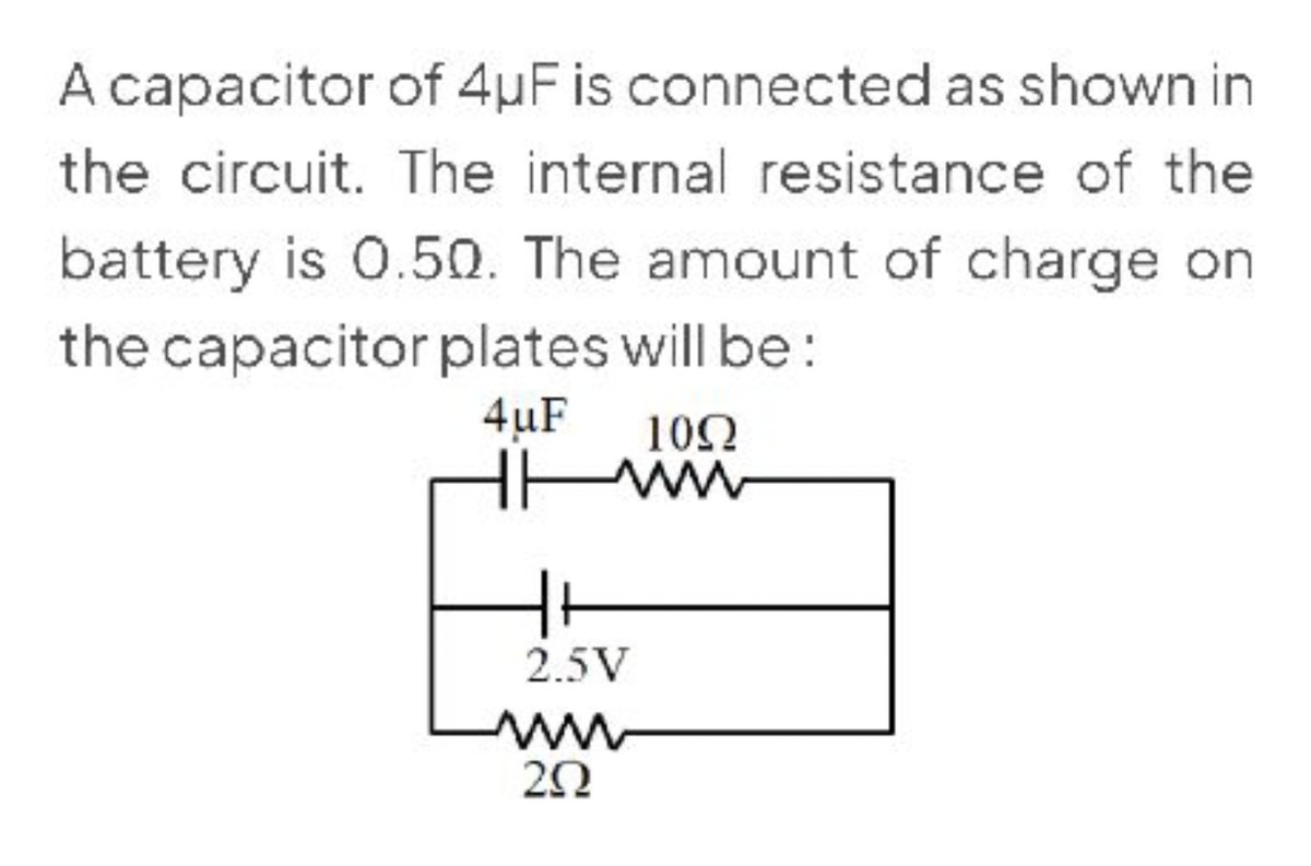 A capacitor of 4µF is connected as shown in the circuit. The internal res..
