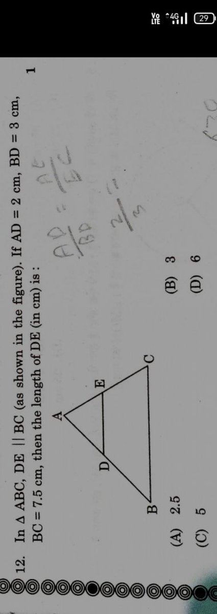 In \triangle \mathrm { ABC } , \mathrm { DE } \| \mathrm { BC } (as shown..