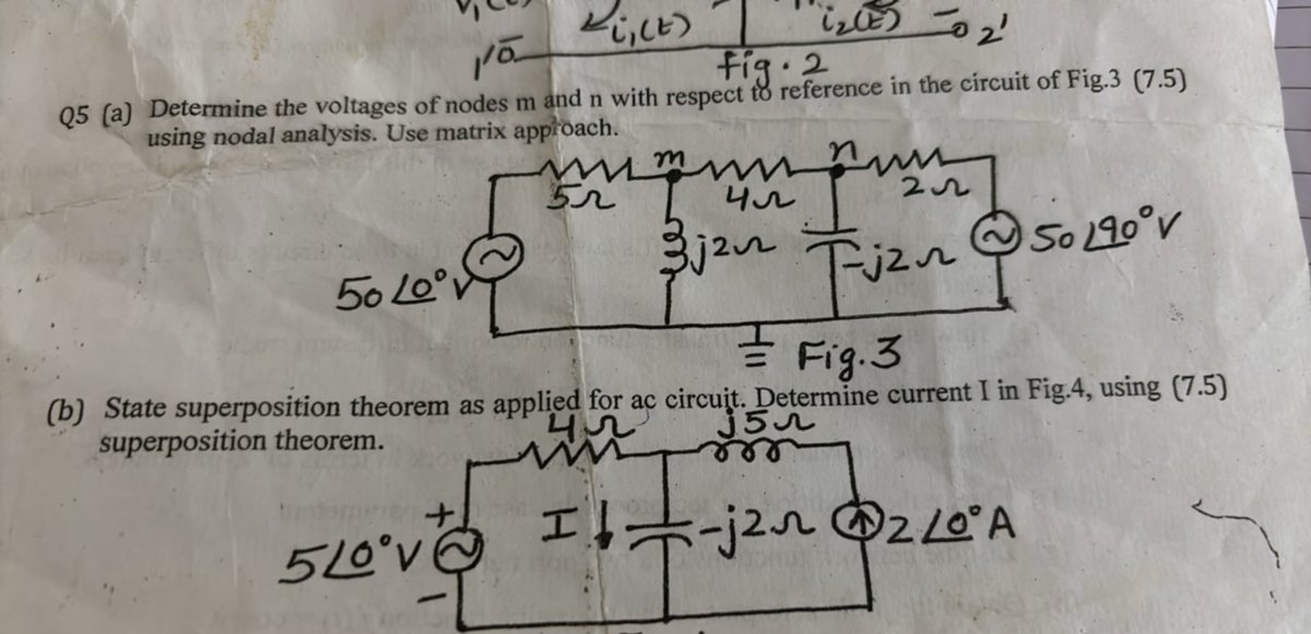 Q5 (a) Determine the voltages of nodes m and n with respect to reference