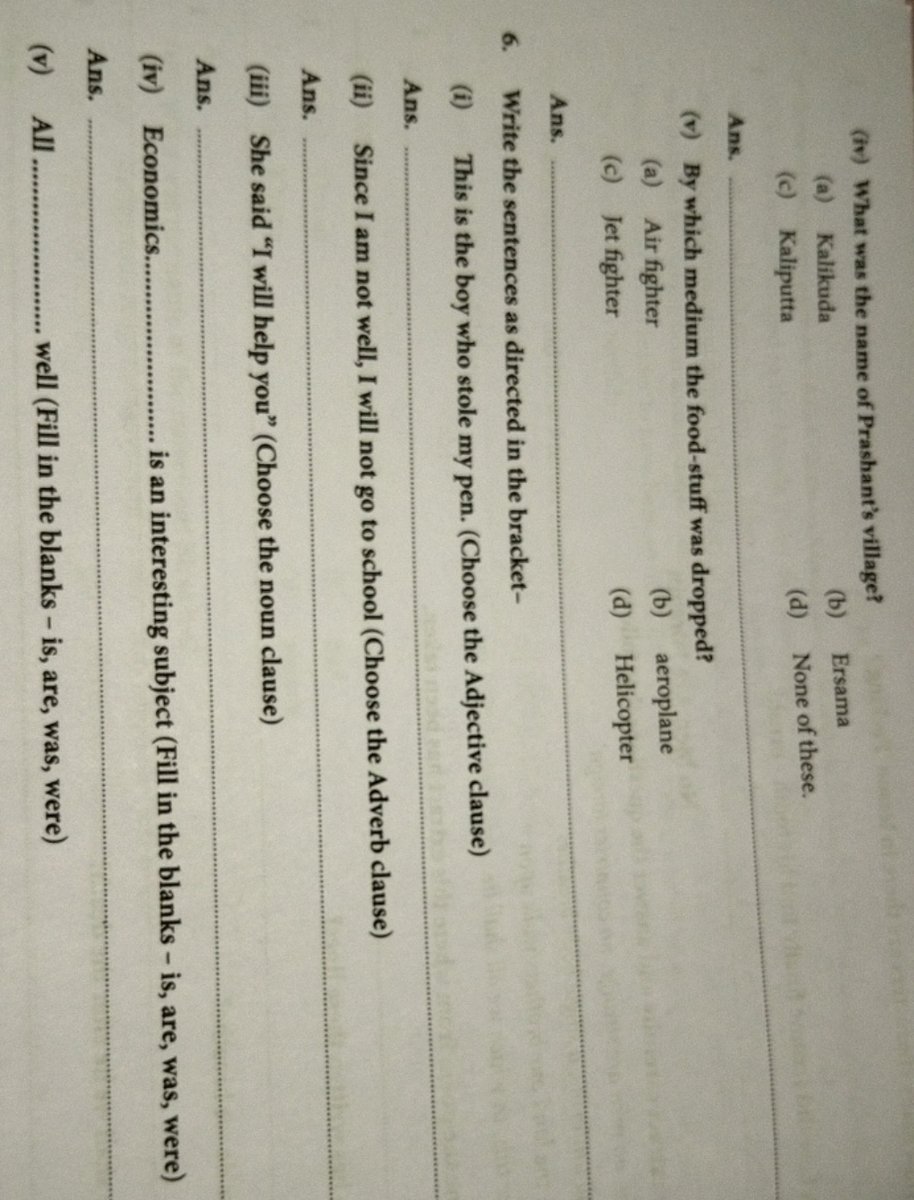 (iv) What was the name of Prashant's village? (a) Kalikuda (b) Ersama (c)..