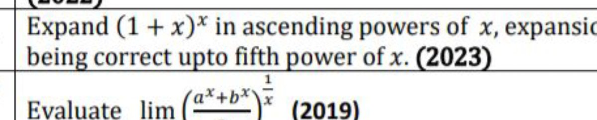 Expand ( 1 + x ) ^ { x } in ascending powers of x, expansi being correct
