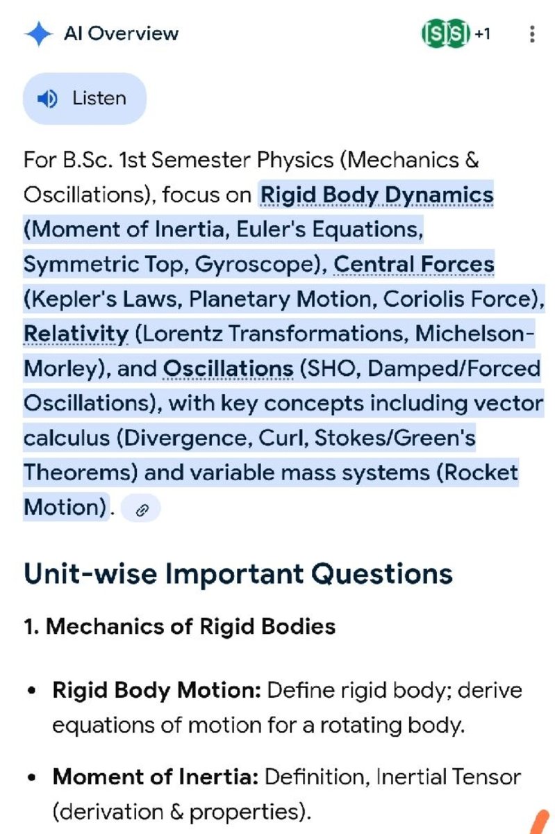 Unit-wise Important Questions Mechanics of Rigid Bodies Rigid Body Moti..