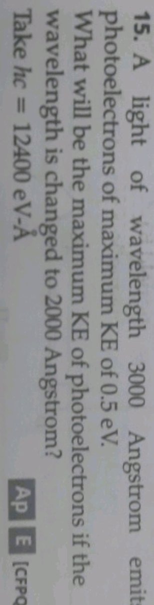 A light of wavelength 3000 Angstrom emit photoelectrons of maximum KE of