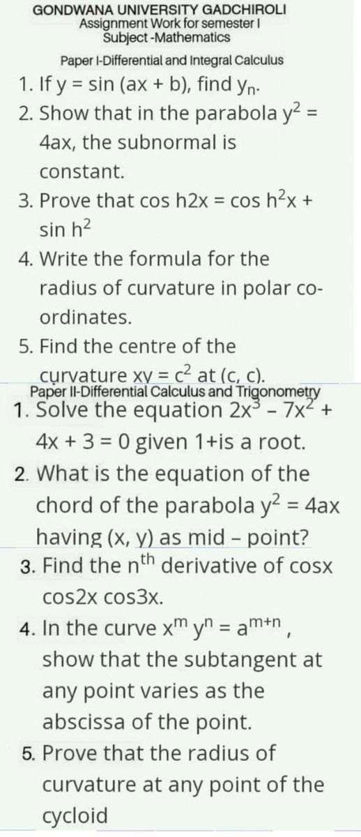 GONDWANA UNIVERSITY GADCHIROLI Assignment Work for semester I Subject - M..