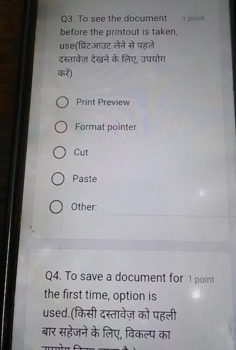 Q3. To see the document before the printout is taken, use (प्रिंटआउट लेने..