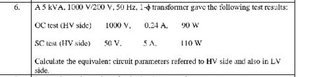 A 5 kVA, 1000 V/200 V, 50 Hz, 1-phase transformer gave the following test..