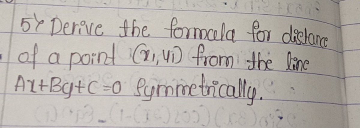 Derive the formula for the distance of a point (x_1, y_1) from the line A..