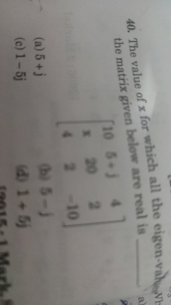 The value of x for which all the eigen-values of the matrix given below a..