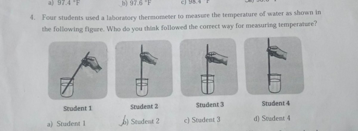 Four students used a laboratory thermometer to measure the temperature of..