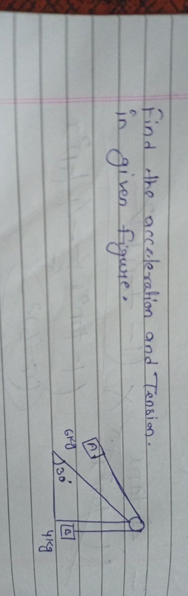 Find the acceleration and Tension in the given figure. (The figure shows..