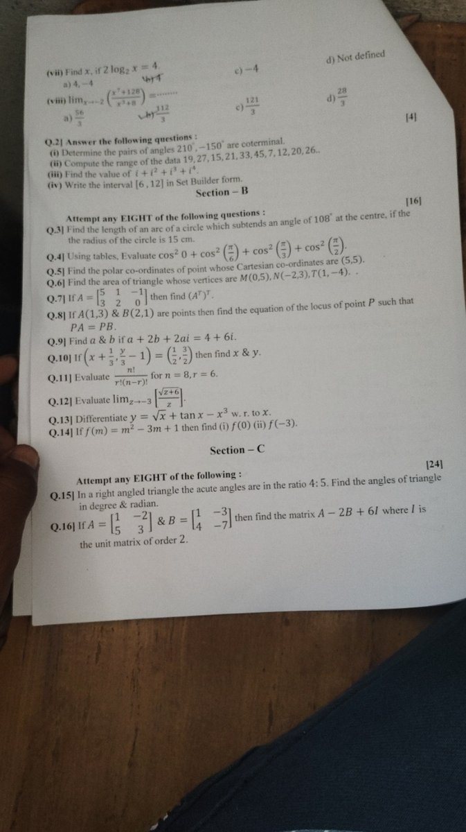 Q.2] Answer the following questions: (i) Determine if the pairs of angles..