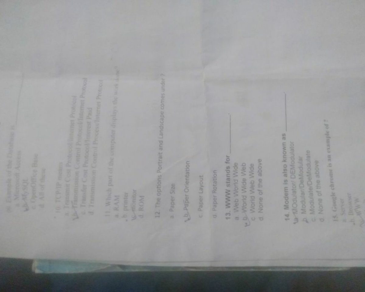 Example of the Database is a. Microsoft Access b. MySQL c. OpenOffice Bas..