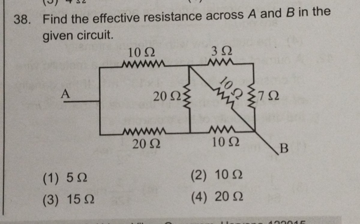 Find the effective resistance across A and B in the given circuit. (1) 5..