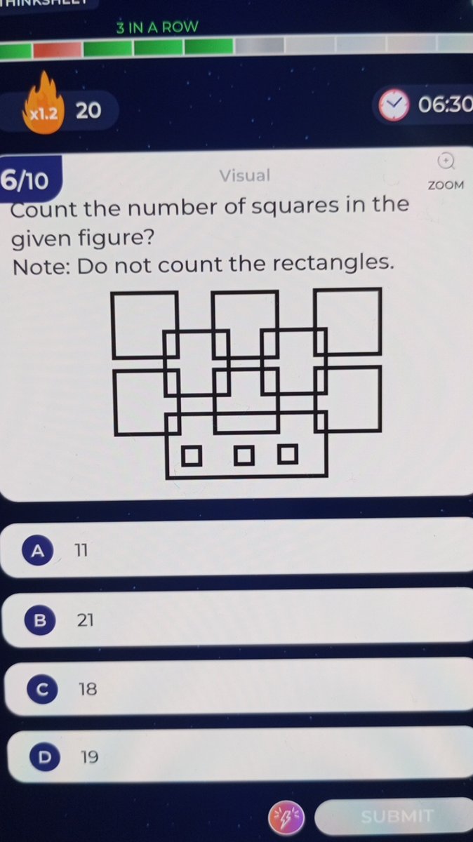 Count the number of squares in the given figure? Note: Do not count the r..