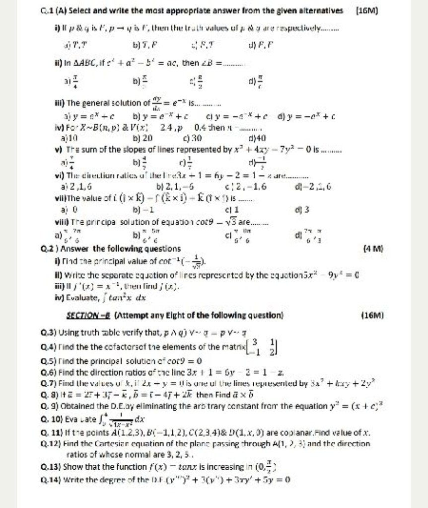Q.1 (A) Select and write the most appropriate answer from the given alter..