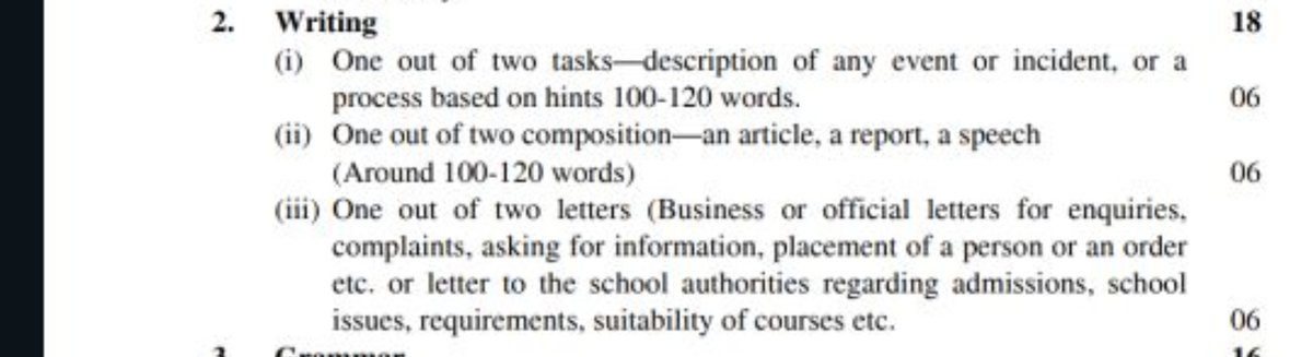 Writing 18 (i) One out of two tasks-description of any event or incident,..