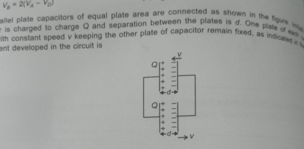 Parallel plate capacitors of equal plate area are connected as shown in t..