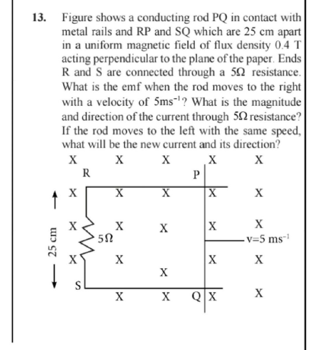 Figure shows a conducting rod PQ in contact with metal rails RP and SQ wh..