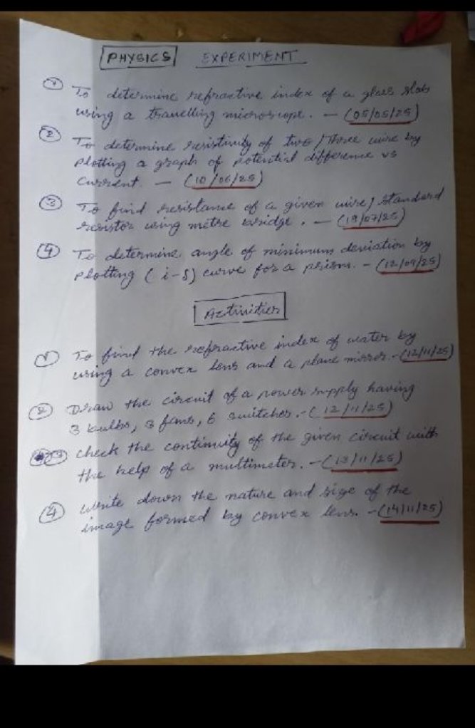 PHYSICS EXPERIMENT To determine the refractive index of a glass slab usi..