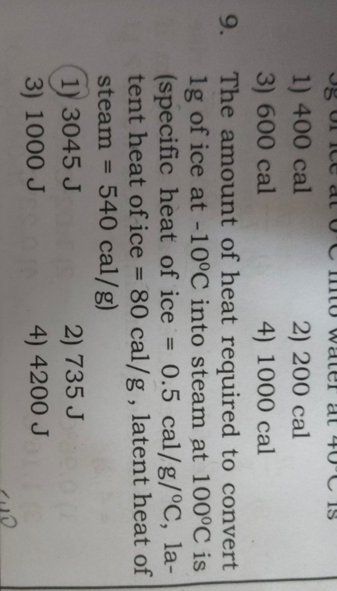 The amount of heat required to convert 1g of ice at -10°C into steam at 1..