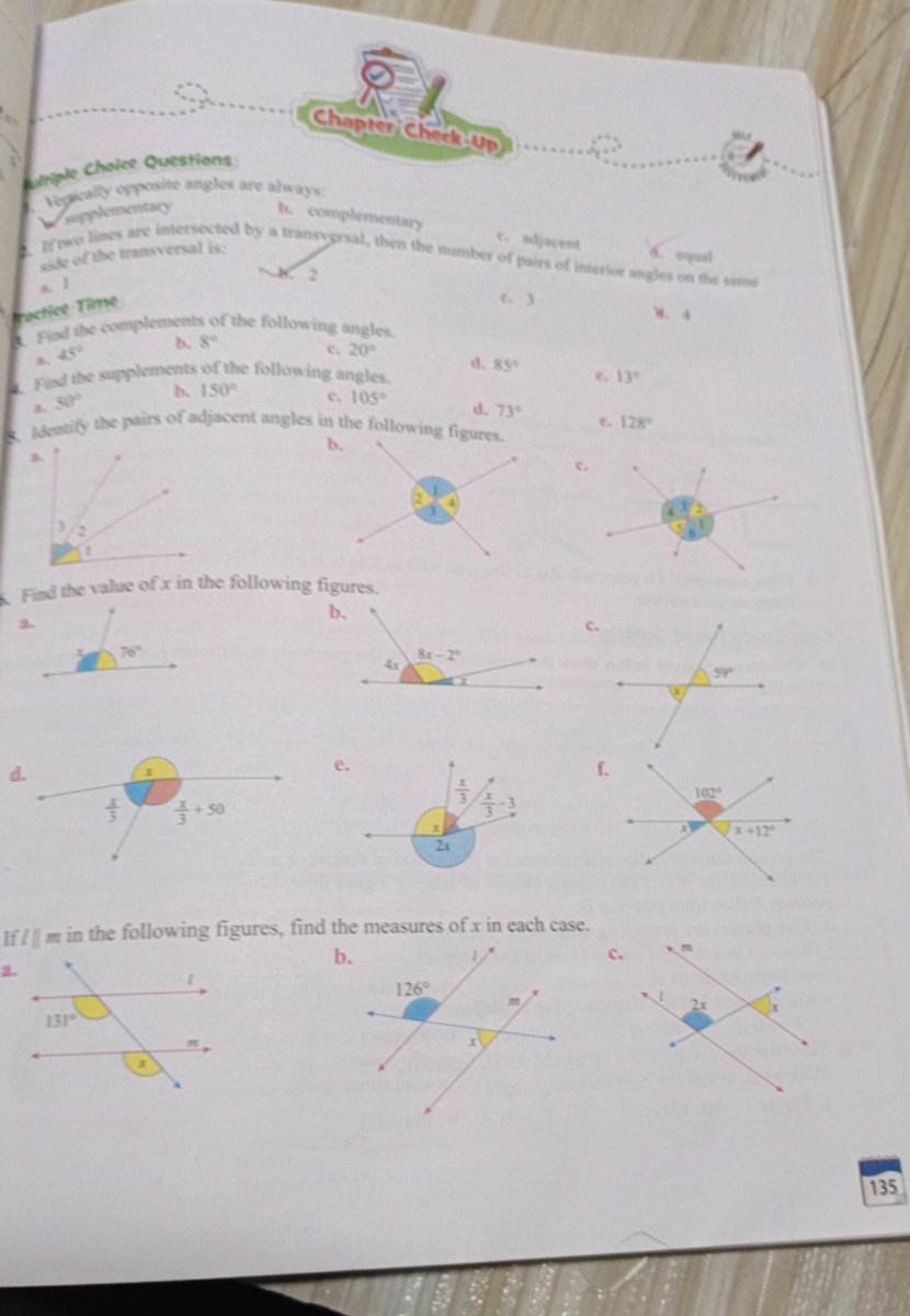 Multiple Choice Questions Vertically opposite angles are always: a. su..