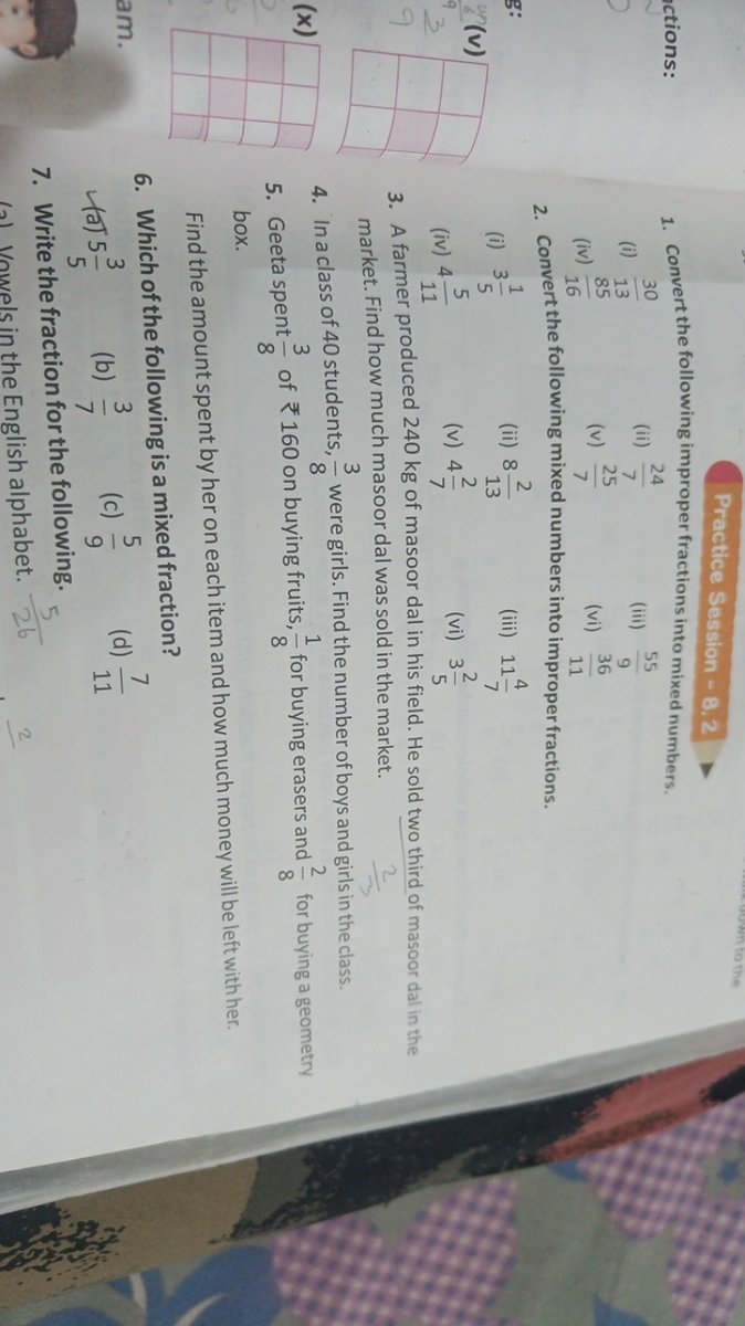 Convert the following improper fractions into mixed numbers. (i) 30/13 (i..