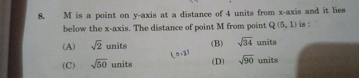 Question: M is a point on the y-axis at a distance of 4 units from the x..