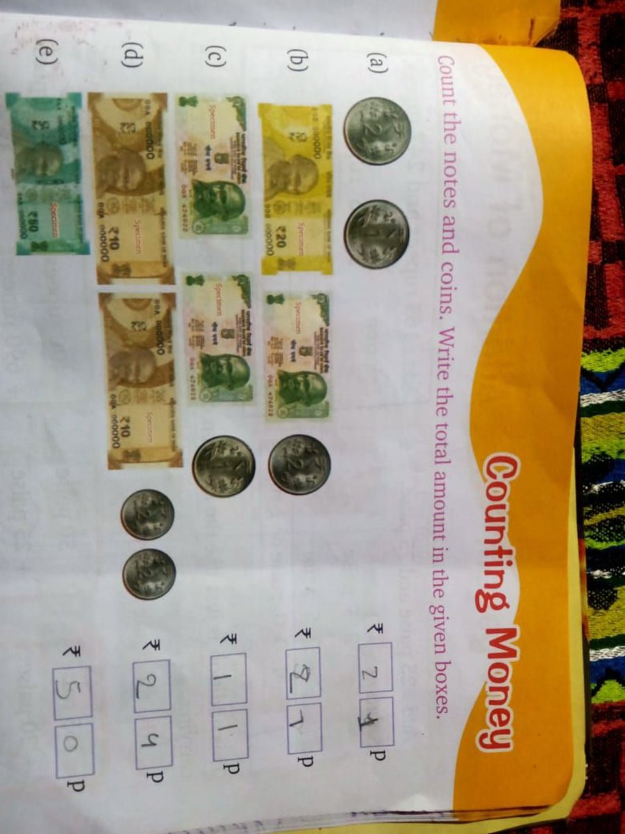 Counting Money Count the notes and coins. Write the total amount in the g..