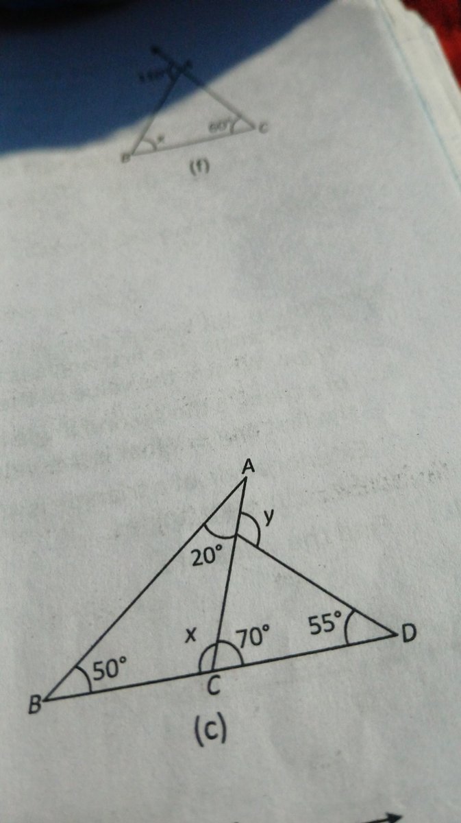 In the given diagram (c), find the values of x and y. Diagram (c) shows