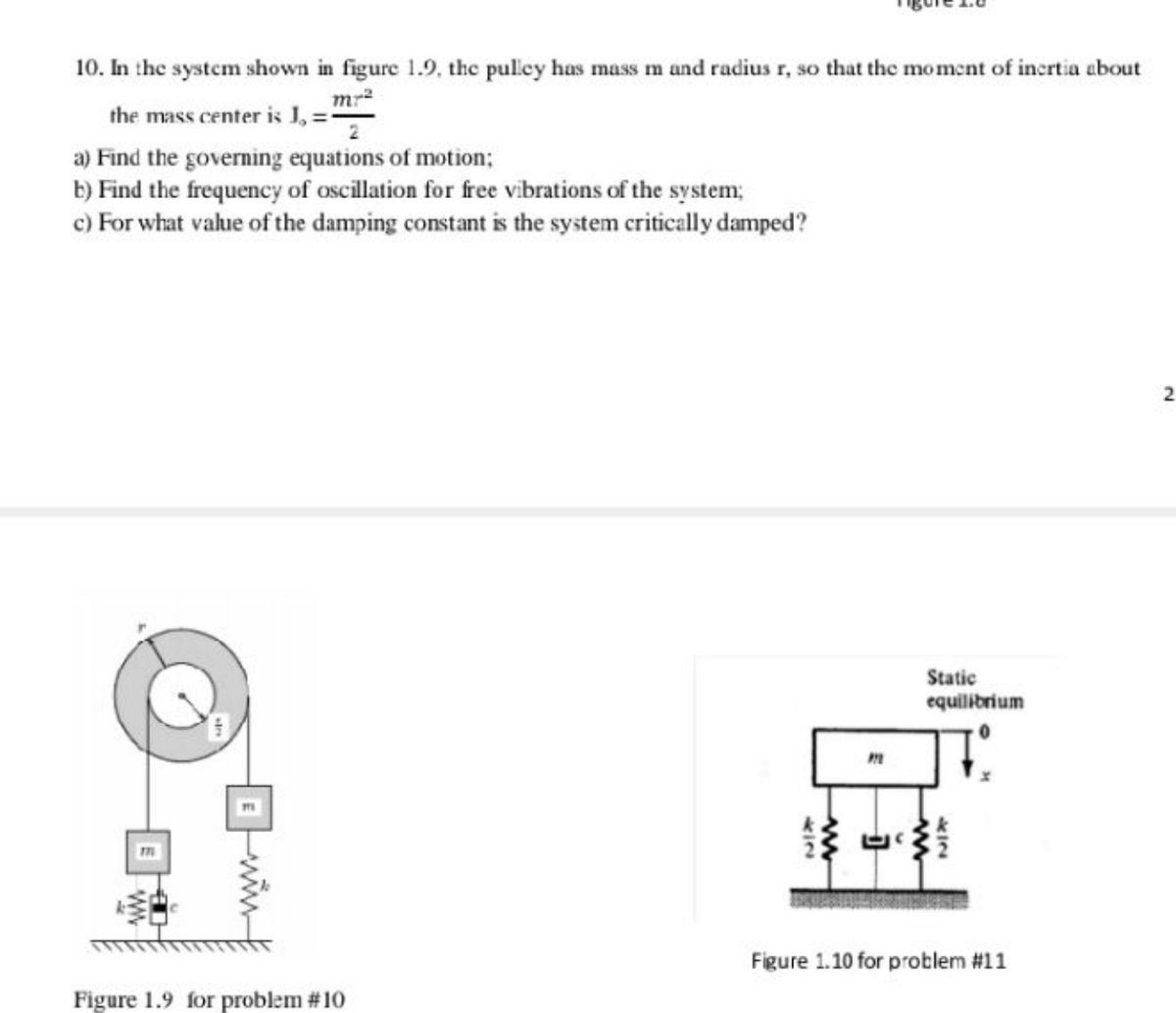 In the system shown in figure 1.9, the pulley has mass m and radius r, so..