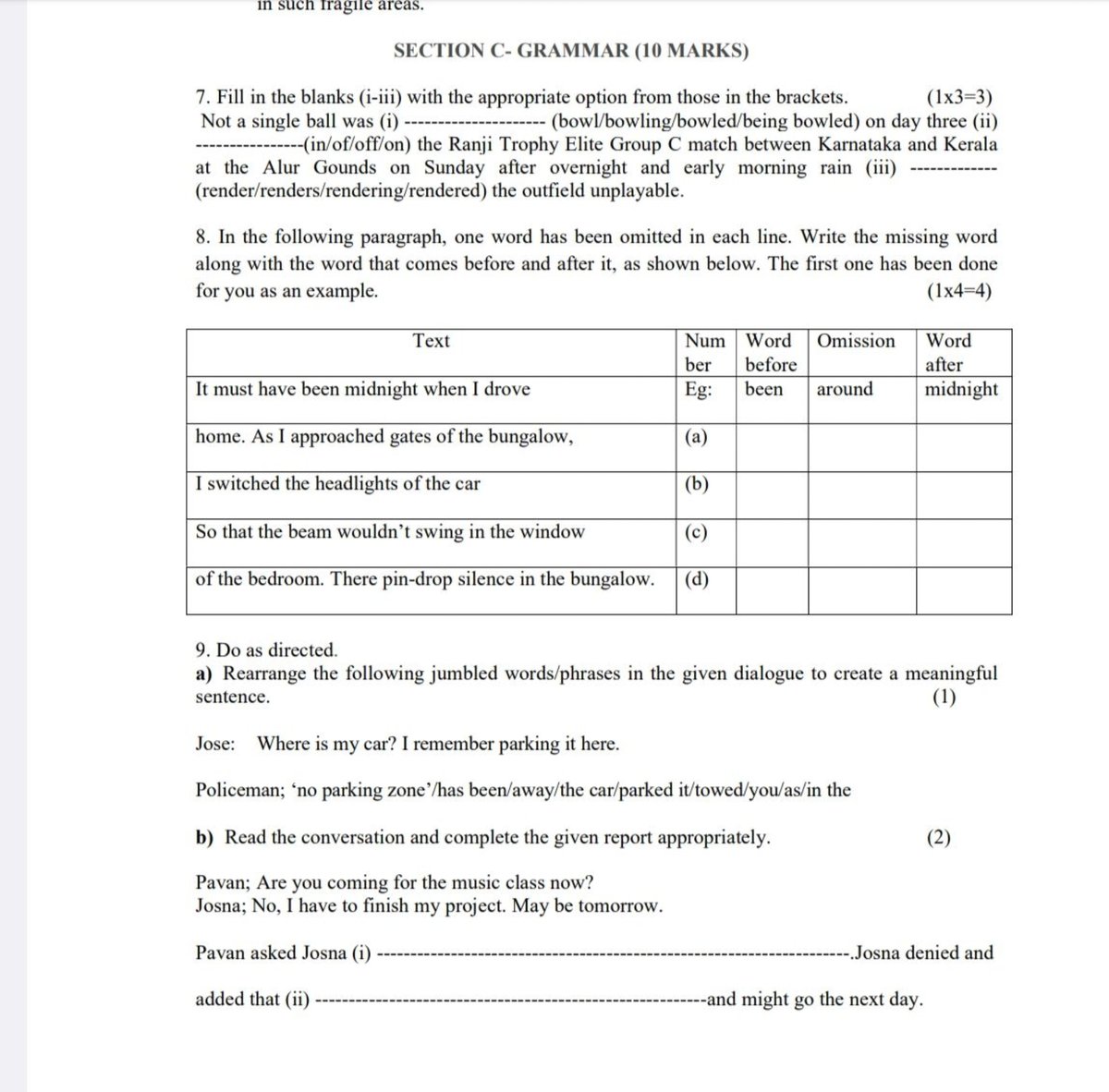 SECTION C- GRAMMAR (10 MARKS) Fill in the blanks (i-iii) with the appropr..