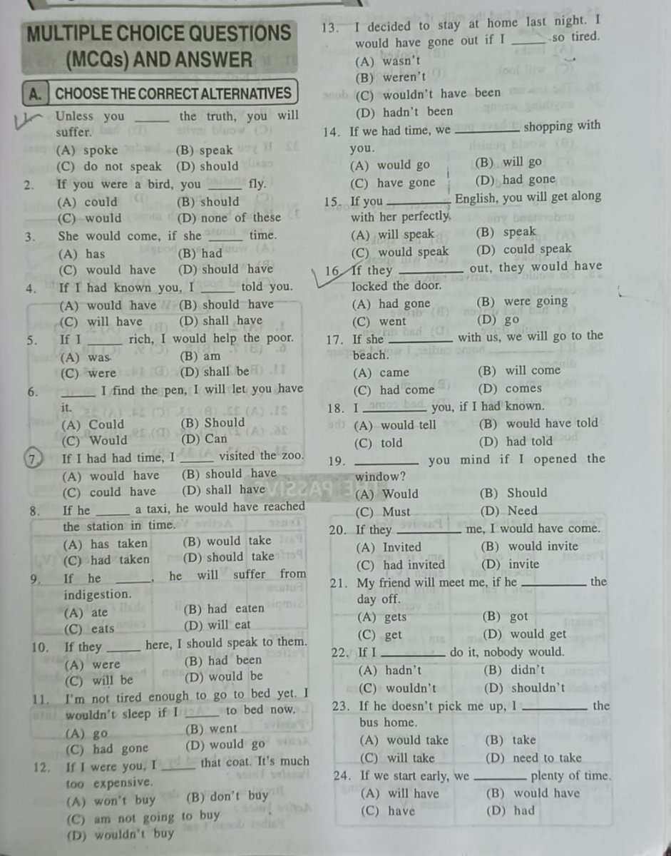 MULTIPLE CHOICE QUESTIONS (MCQs) AND ANSWER A. CHOOSE THE CORRECT ALTERNA..