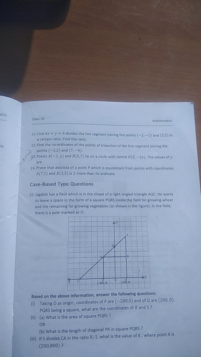 Line 4x + y = 4 divides the line segment joining the points (-2,-1) and