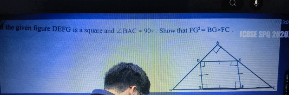 the given figure DEFG is a square and \angle \mathrm { BAC } = 90 ^ { \ci..