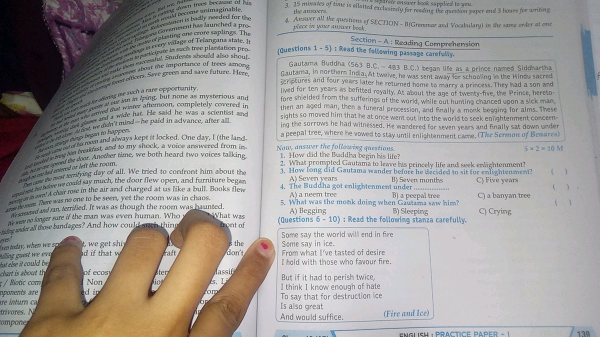 Section - A: Reading Comprehension (Questions 1 - 5) : Read the following..