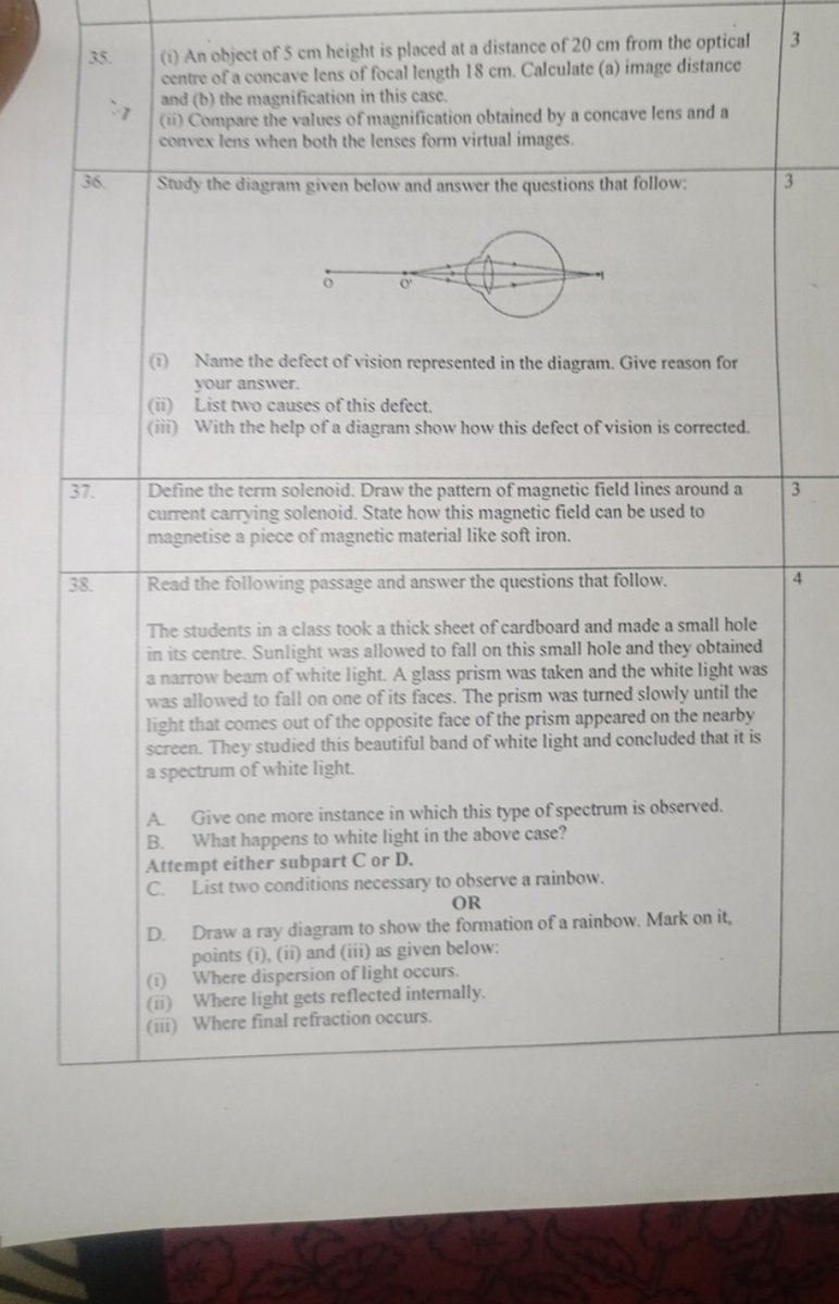 (i) An object of 5 cm height is placed at a distance of 20 cm from the op..