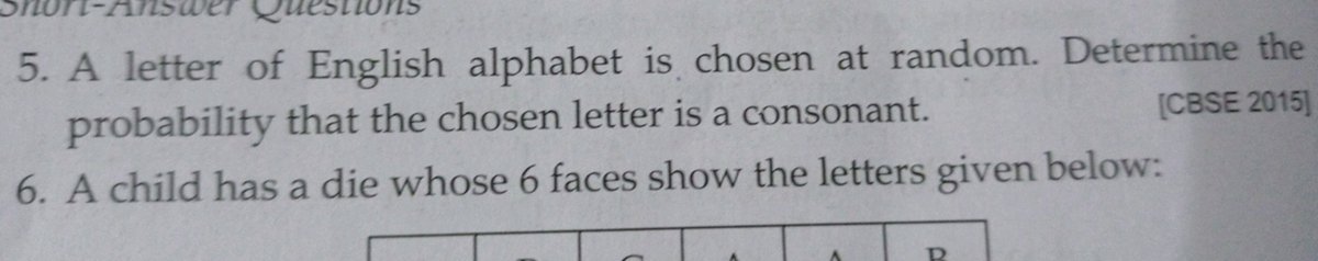 A letter of English alphabet is chosen at random. Determine the probabili..