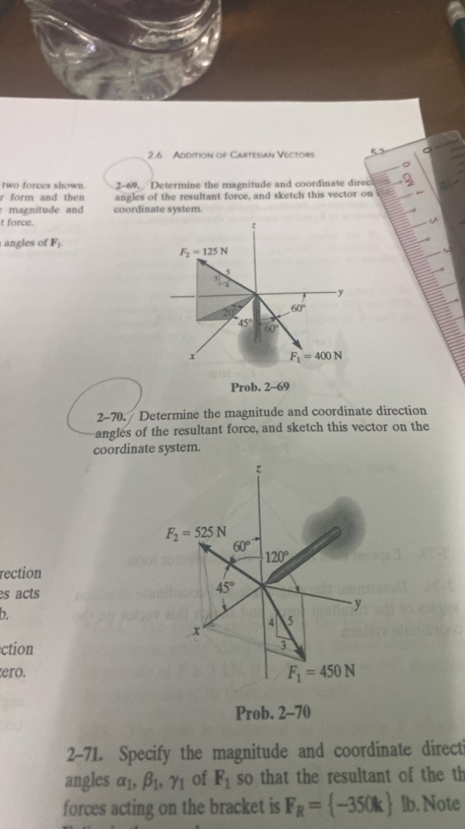 Determine the magnitude and coordinate direction angles of the resultant