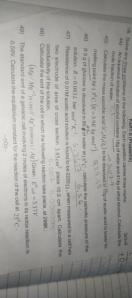 VII. Solve any three problems of the following. Each question carries thr..