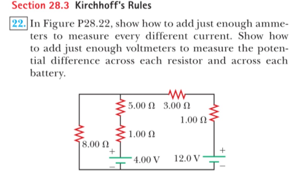 In Figure P28.22, describe how to add just enough ammeters to measure eve..