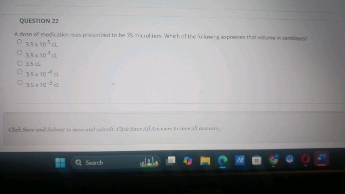 A dose of medication was prescribed to be 35 microliters. Which of the fo..