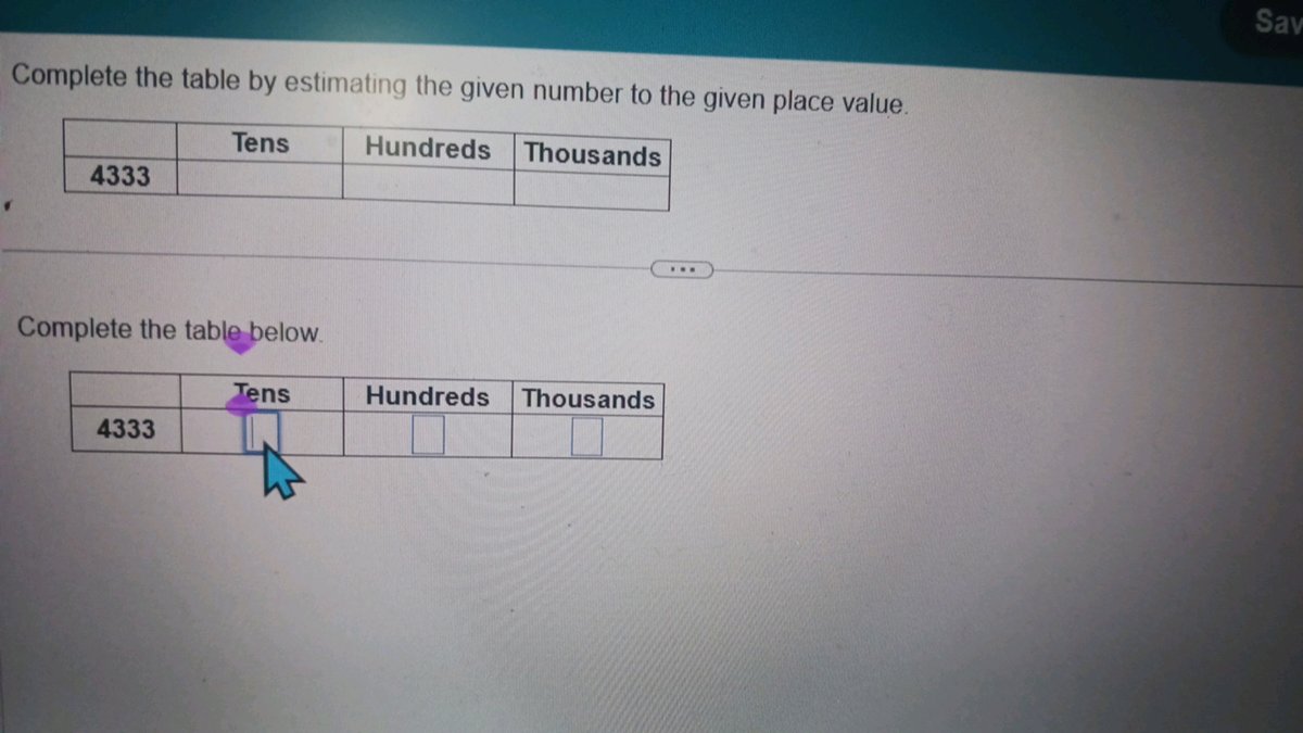 Complete the table by estimating the given number to the given place valu..
