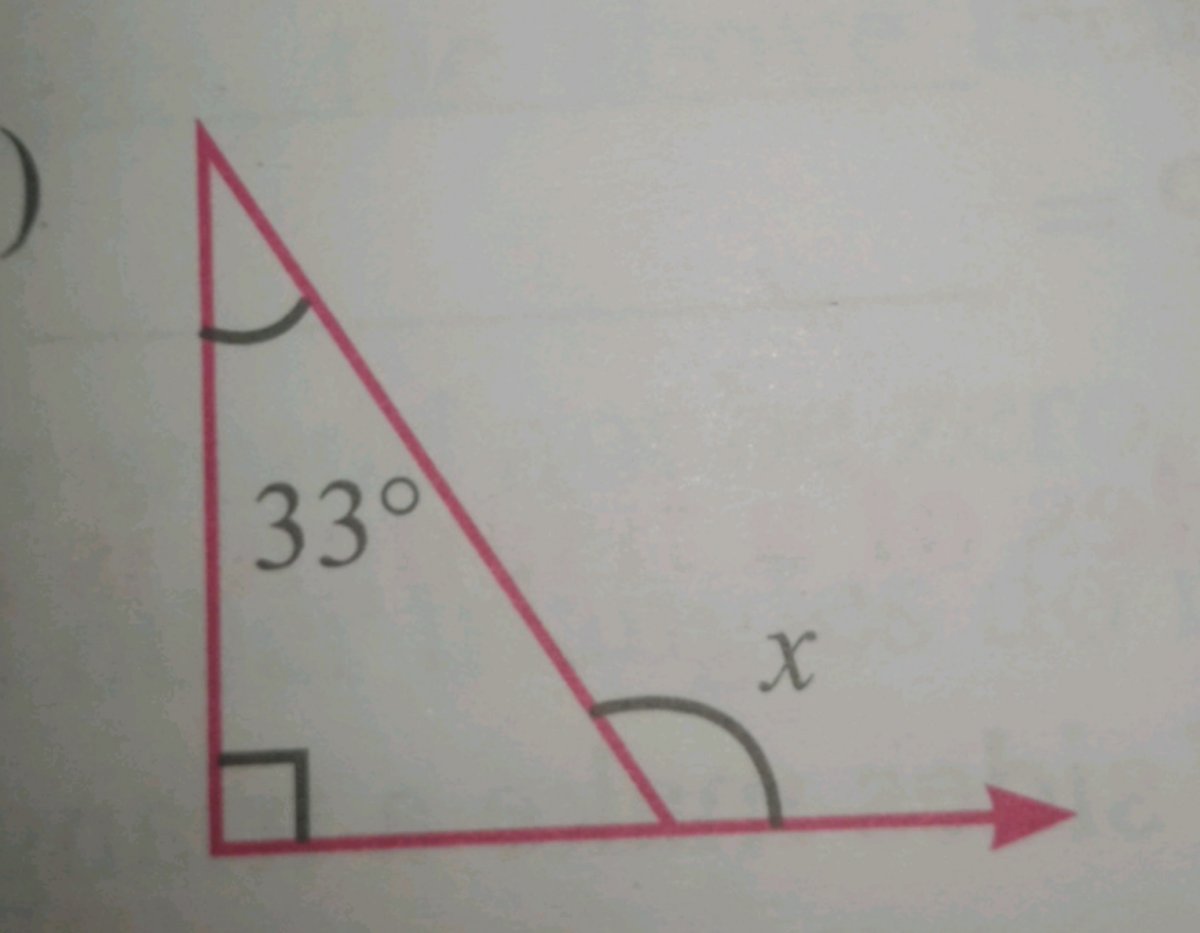 In the given right-angled triangle, one acute angle measures 33 degrees.