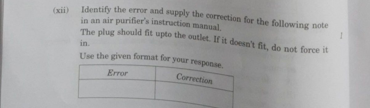 (xii) Identify the error and supply the correction for the following note..