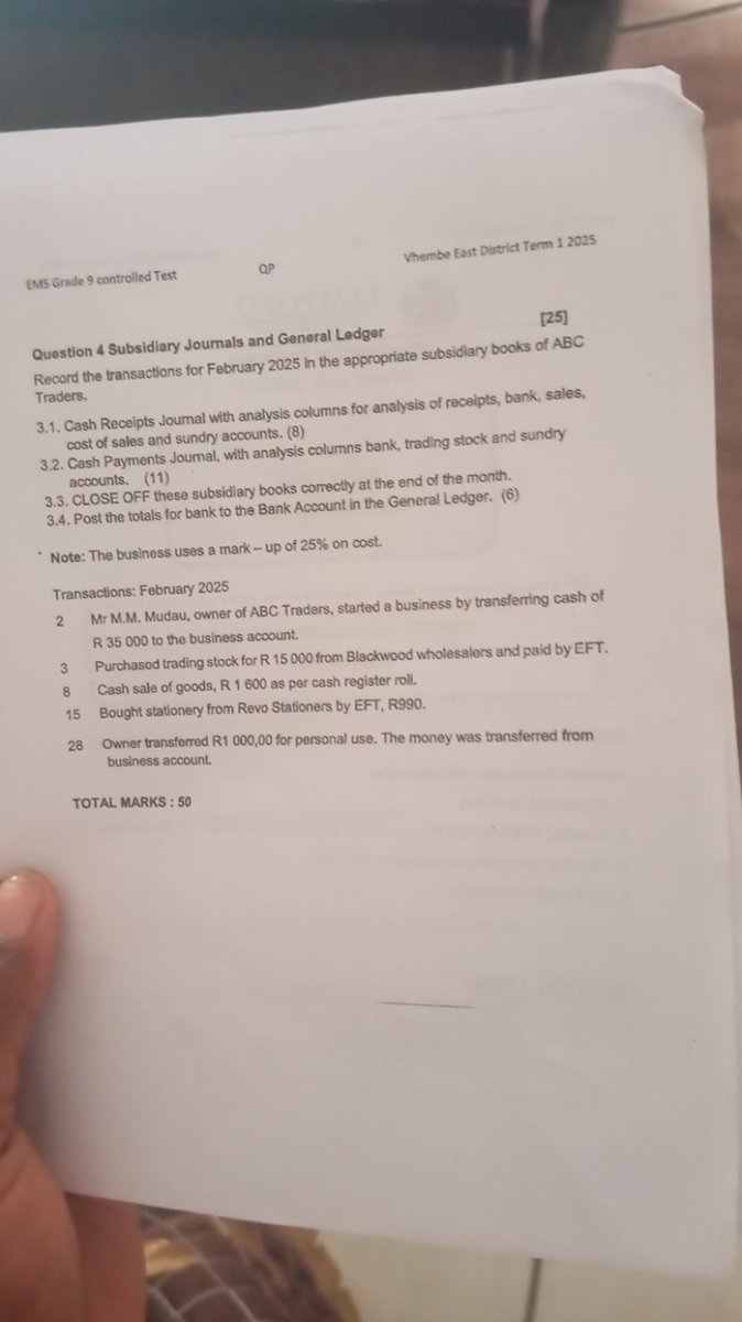 EMS Grade 9 controlled Test QP Vhembe East District Term 1 2025 Question..