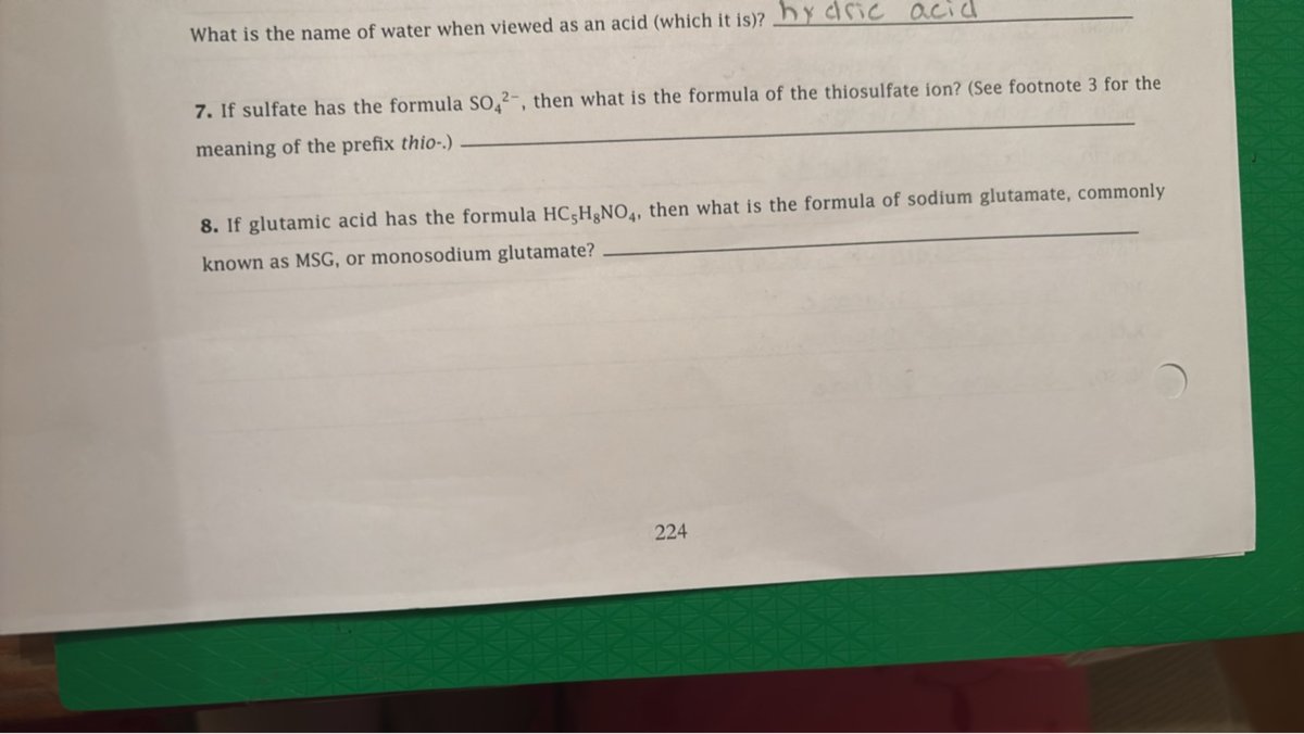 If sulfate has the formula SO₄²⁻, then what is the formula of the thiosul..