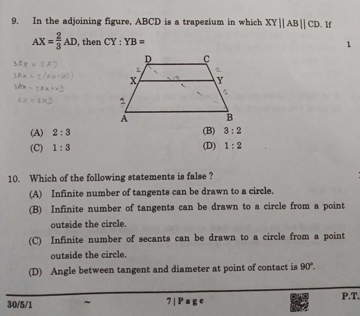 In the adjoining figure, A B C D is a trapezium in which X Y \| A B \| C