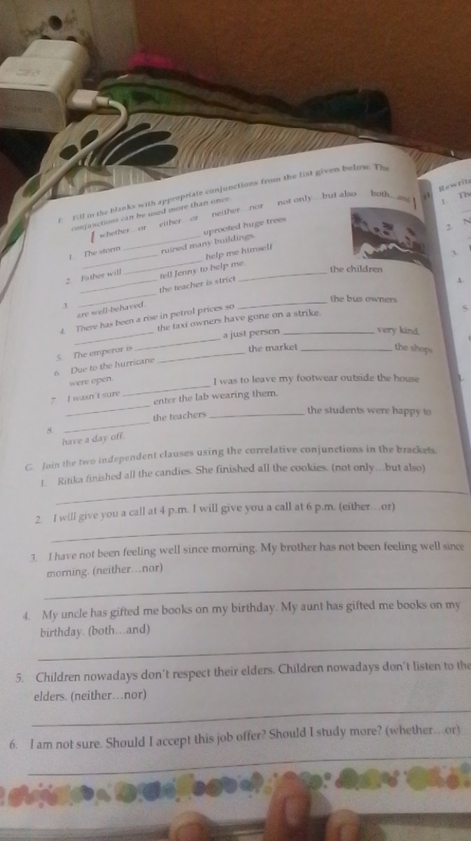F. Fill in the blanks with appropriate conjunctions from the list given b..