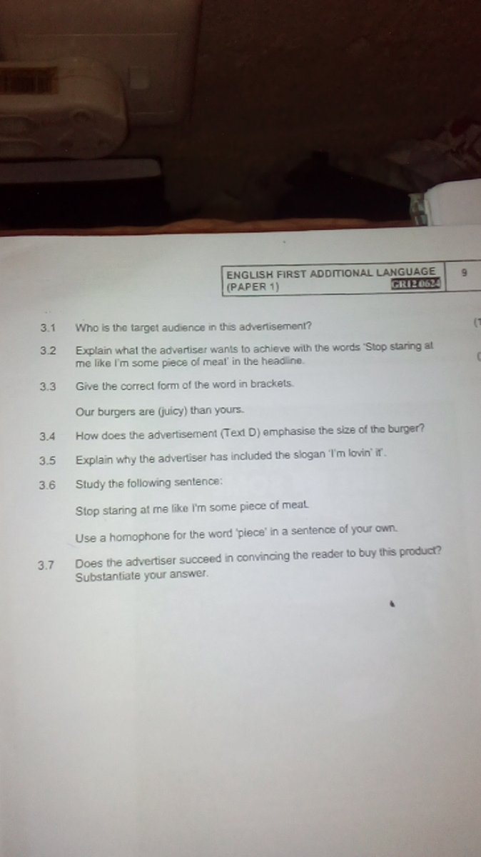 ENGLISH FIRST ADDITIONAL LANGUAGE 9 (PAPER 1) FRI2063 3.1 Who is the targ..